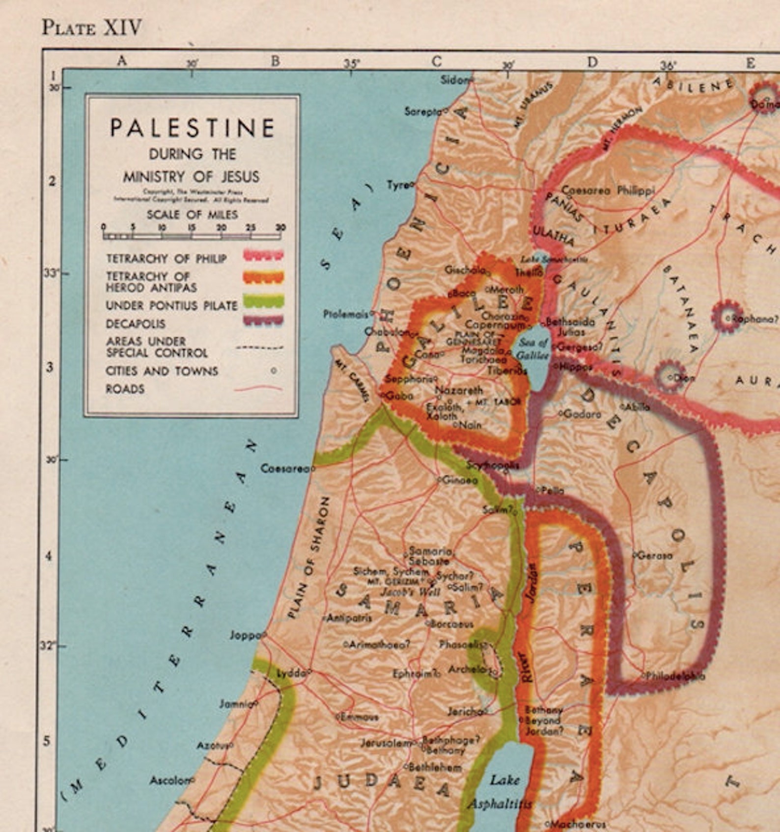 C. 1952 PALESTINE MAP • Original Vintage Map • Middle East Map • the ...