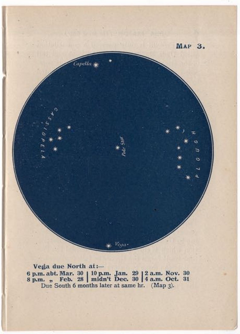 NORTH STAR CONSTELLATION Star Map C. 1944 - Original Vintage Print ...