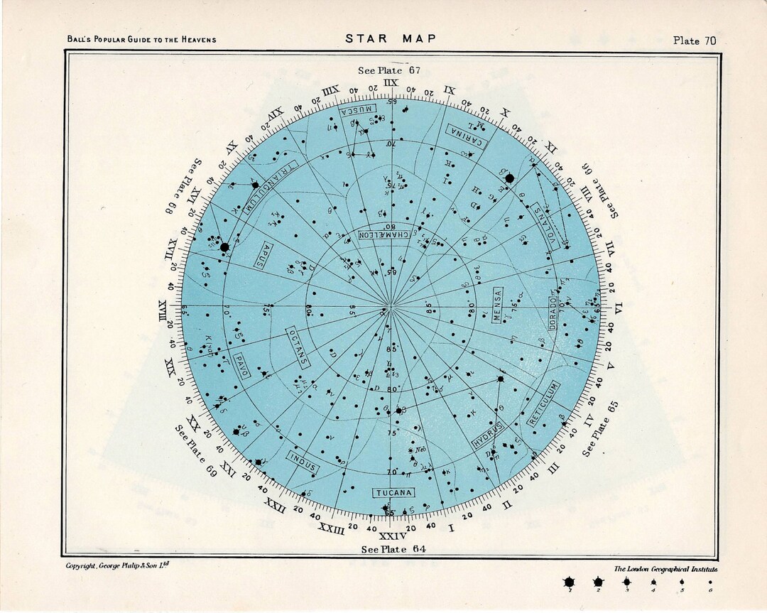 C. 1955 STAR MAP # 70 • Original Vintage Print • Celestial Print ...