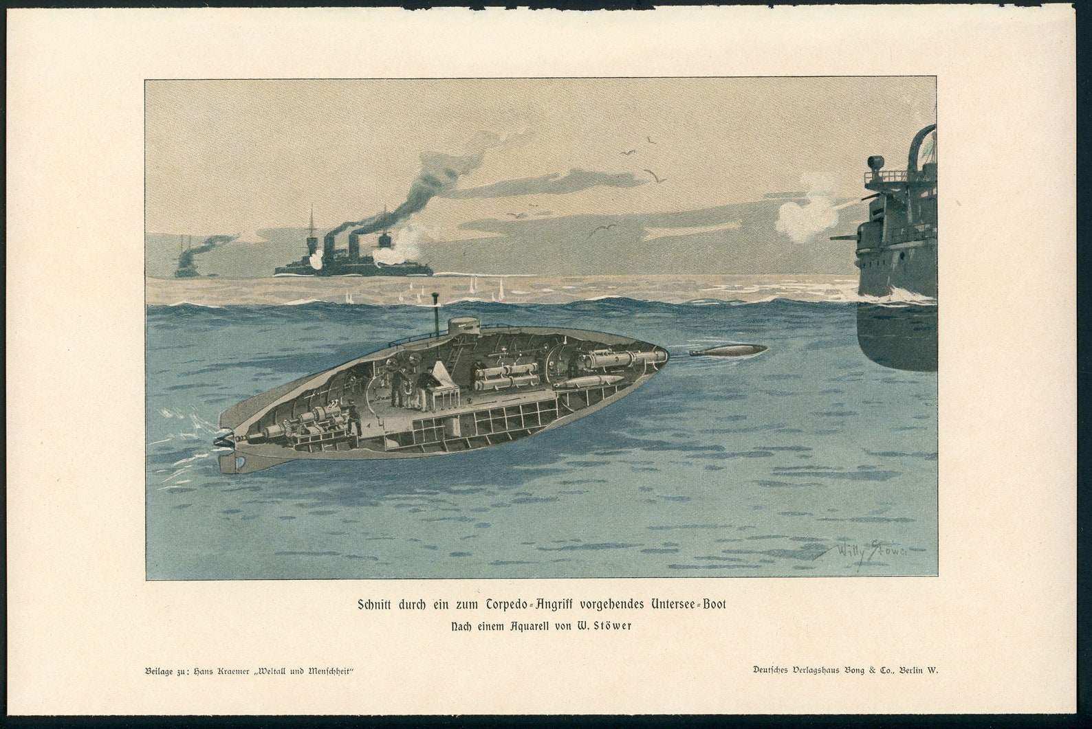 C. 1900 SUBMARINE Lithographs • Set of 3 Original Antique Prints • War ...