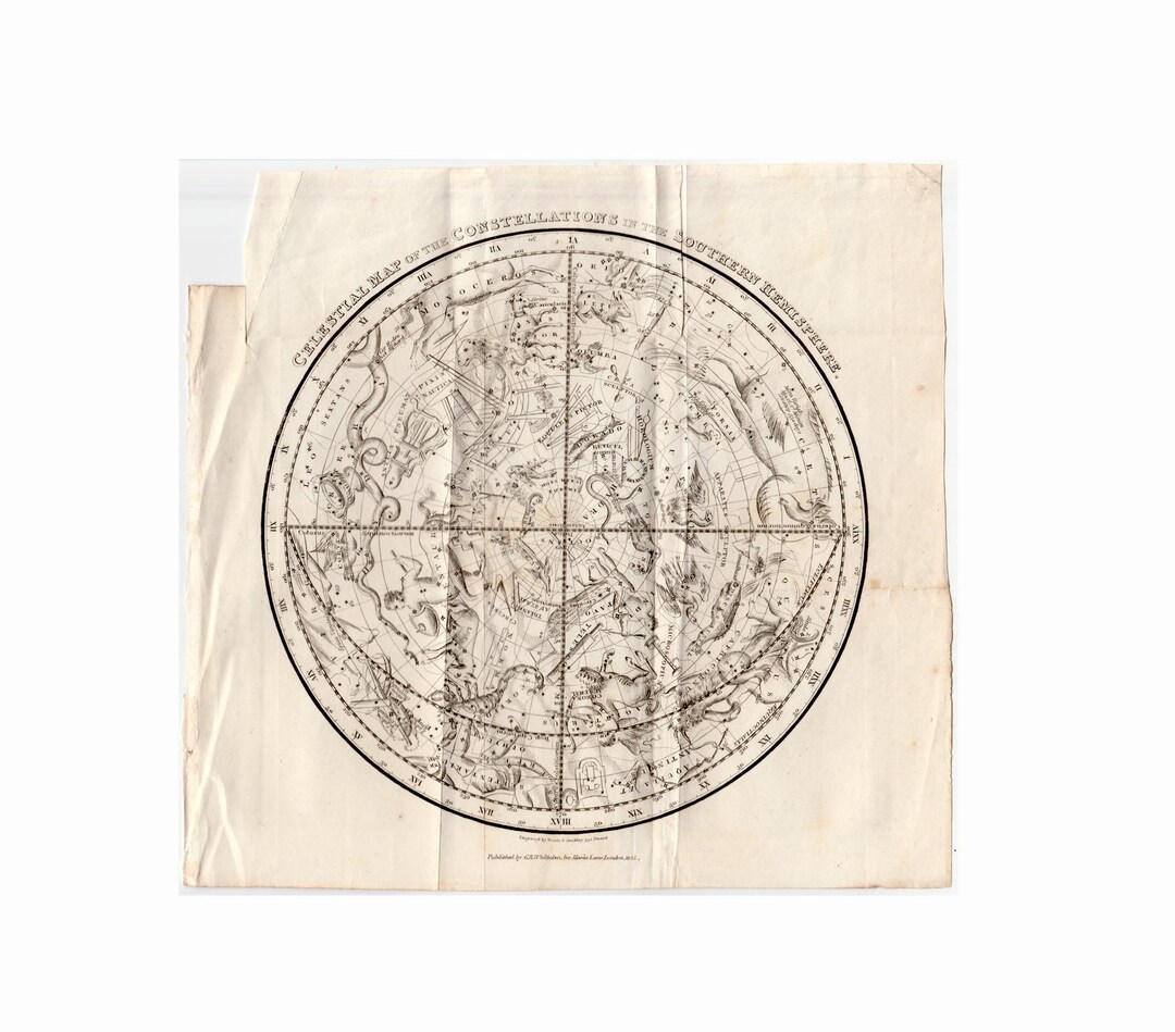 C. 1826 CELESTIAL MAP Engraving • Original Antique Print • Astronomy ...