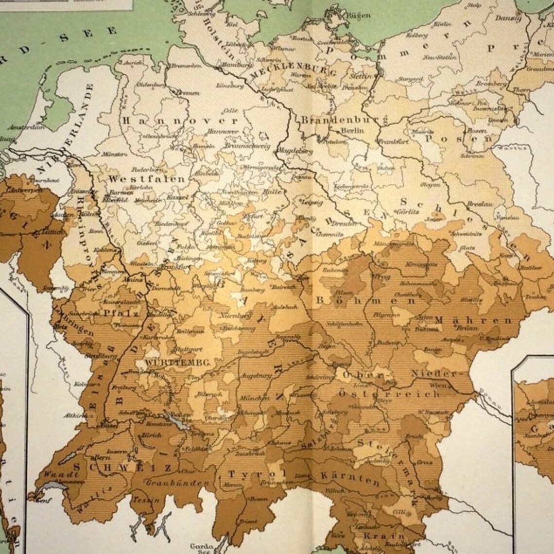 1894 MIDDLE EUROPE MAP Europe Original Antique Map Print | Etsy