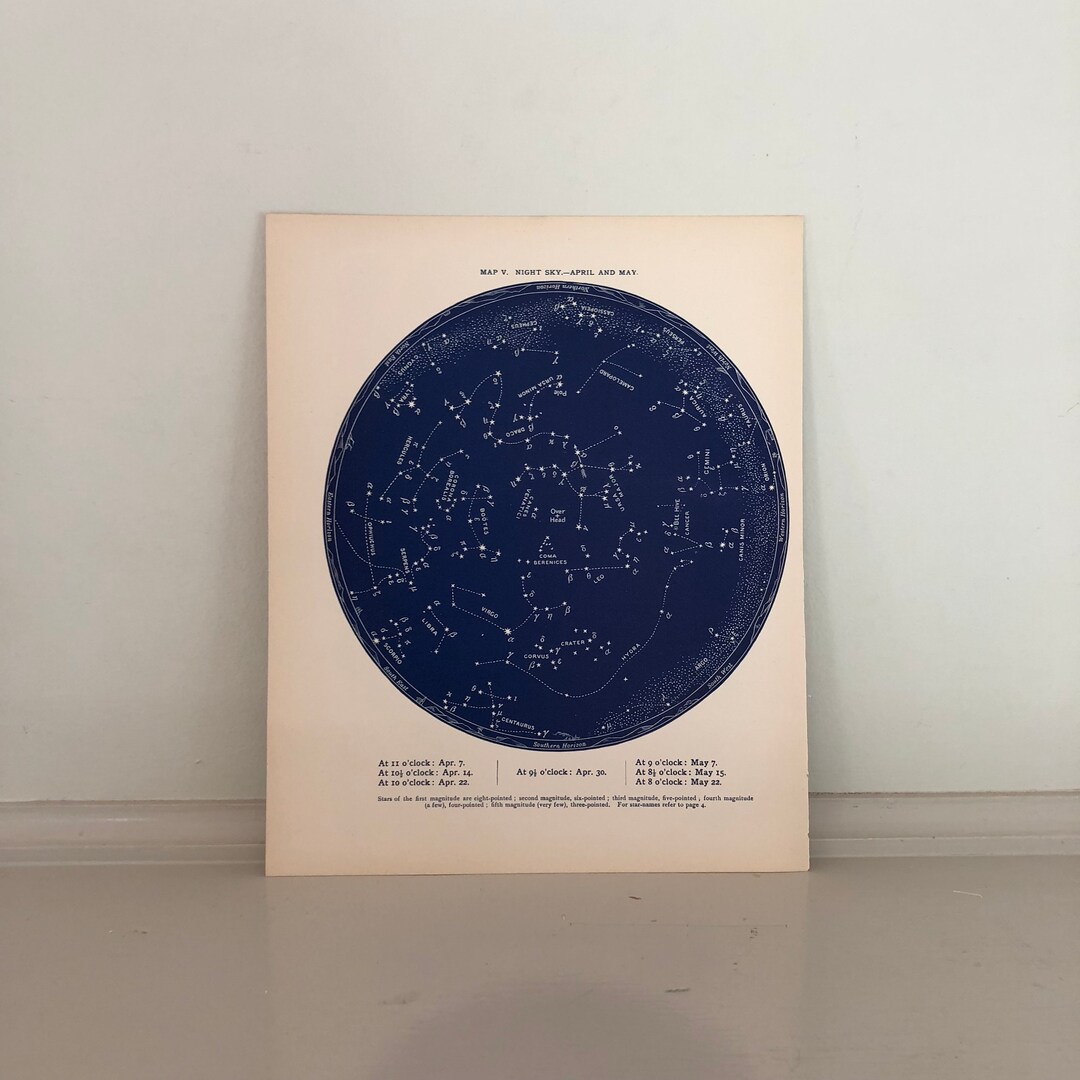C. 1887 APRIL & MAY STARS Lithograph - Antique Astronomy Print ...