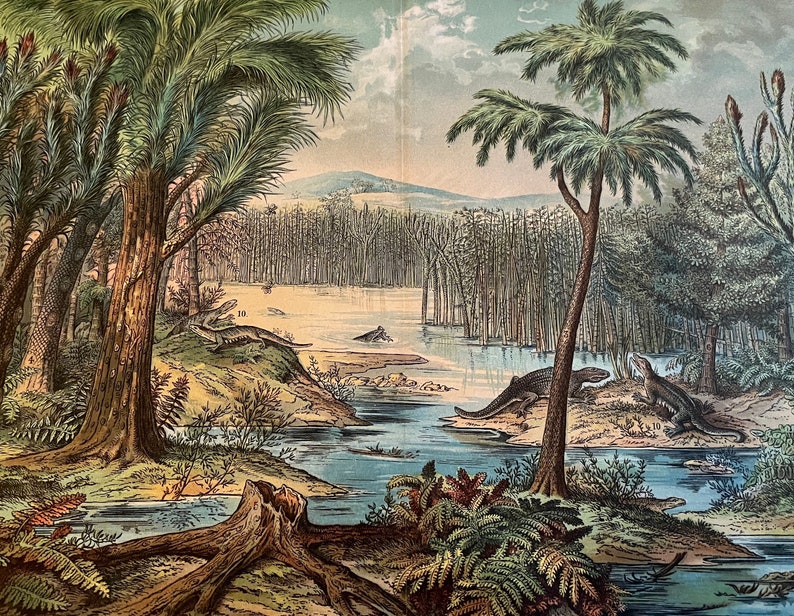 C. 1878 LARGE PREHISTORIC LANDSCAPE Original Antique Print - Etsy