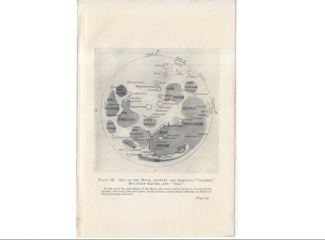 C. 1909 MAP of the MOON -lithograph • Original Antique Print ...
