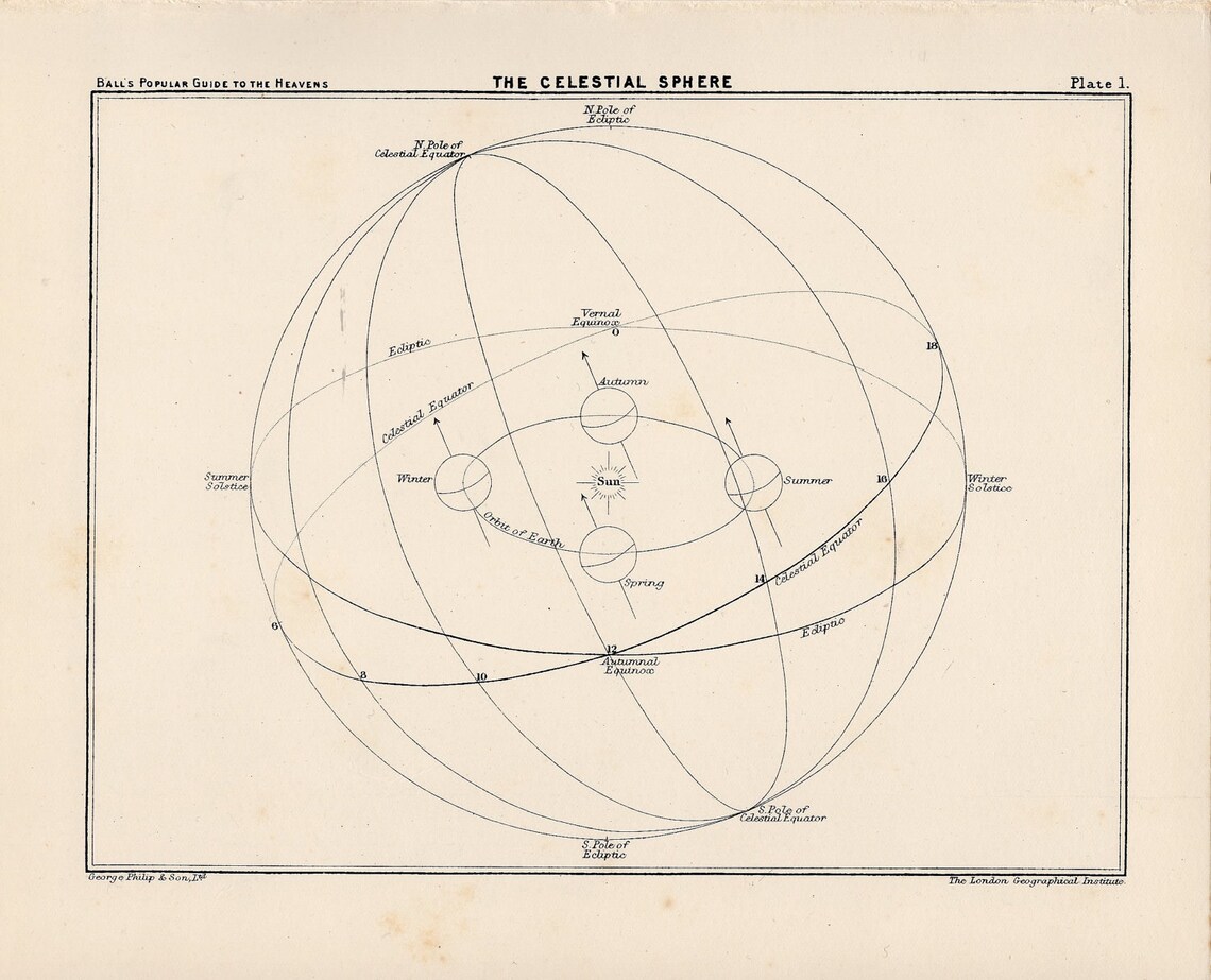 C. 1955 CELESTIAL SPHERE Print - Original Vintage Print • Astronomy ...