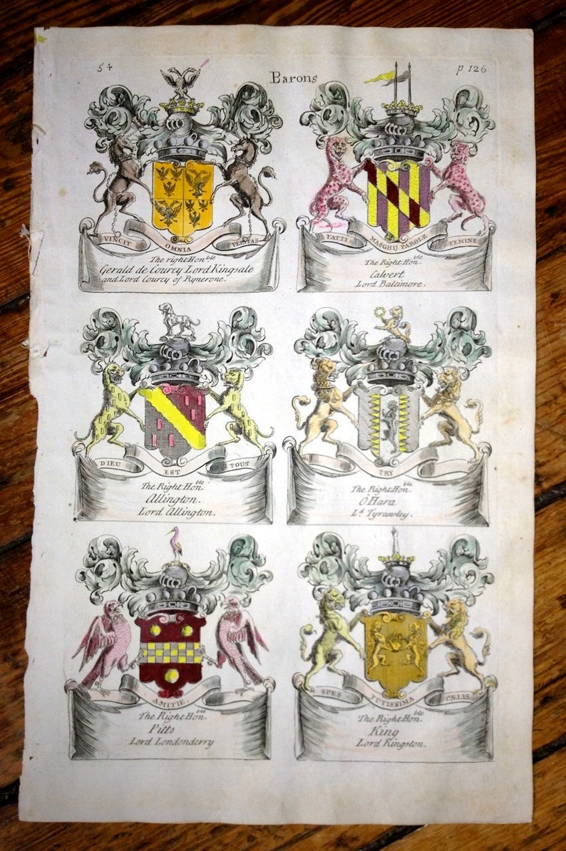 C. 1679 DISPLAY OF HERALDRY Original Antique Print Coat of - Etsy