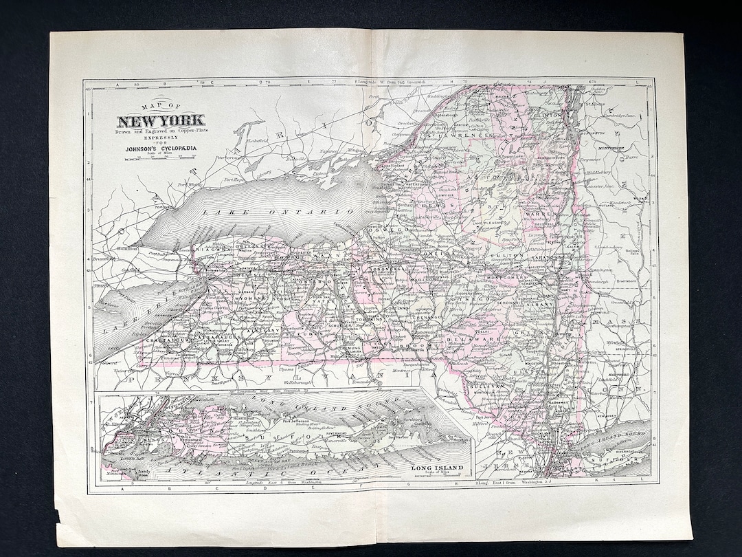 C. 1899 NEW YORK STATE Antique Map Original Antique Print Map of United ...