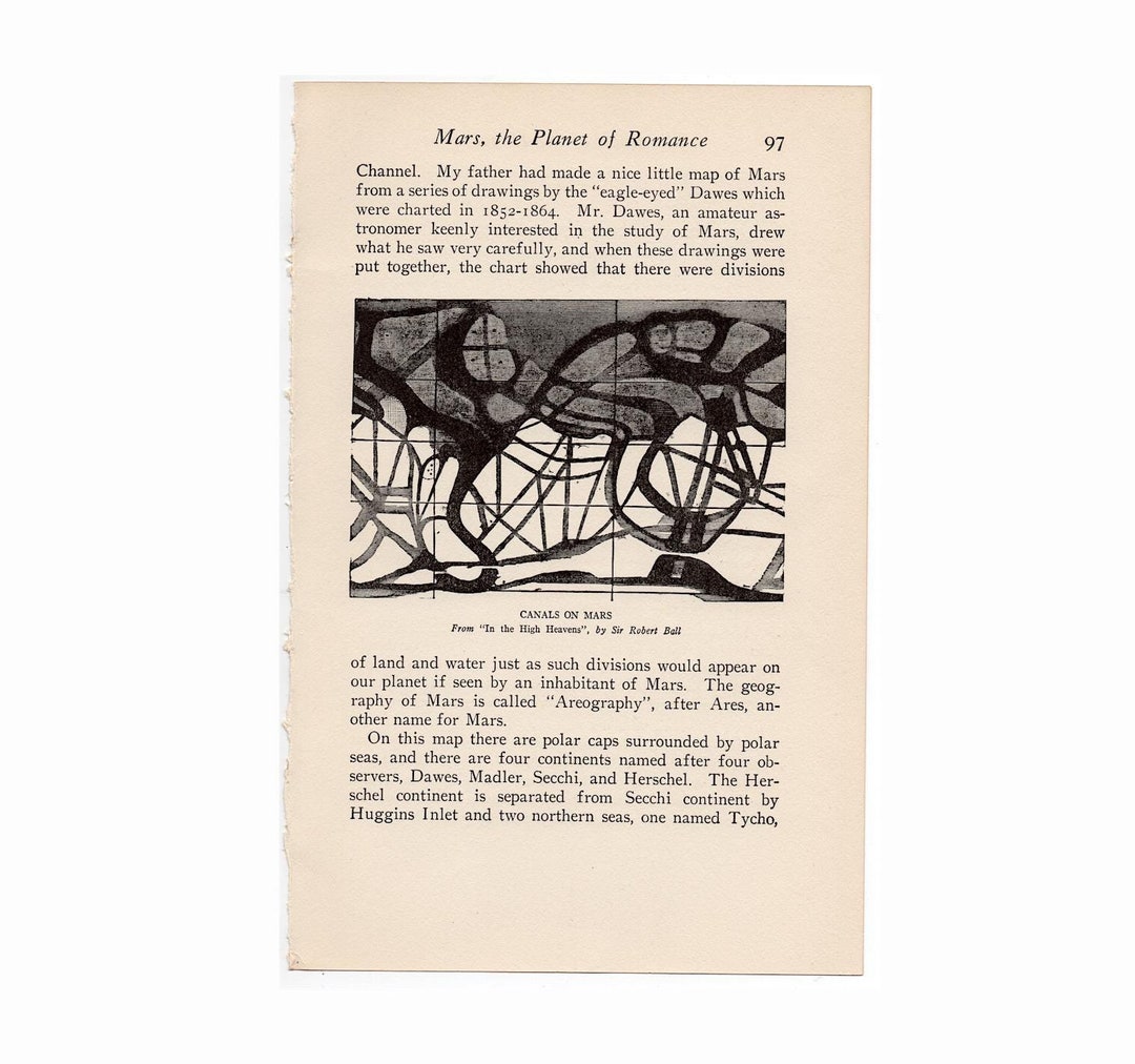 C. 1925 MAP OF MARS Print - Vintage Astronomy Print - Planet Print ...