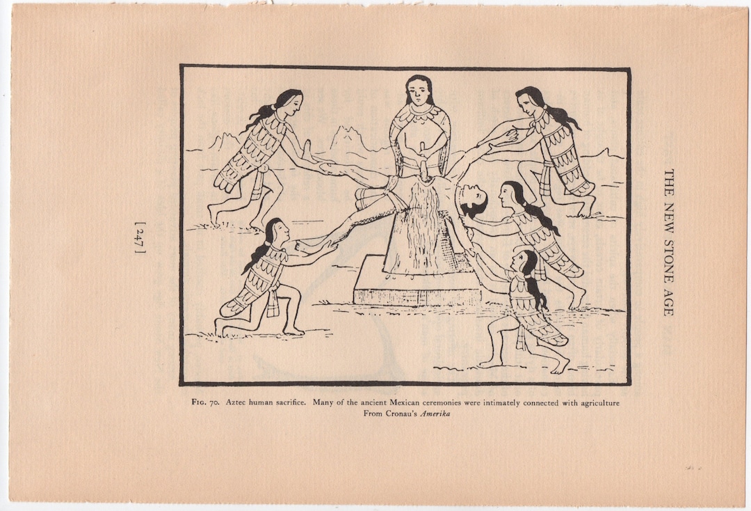C. 1934 AZTEC HUMAN SACRIFICE Print Original Vintage Print Aztec ...