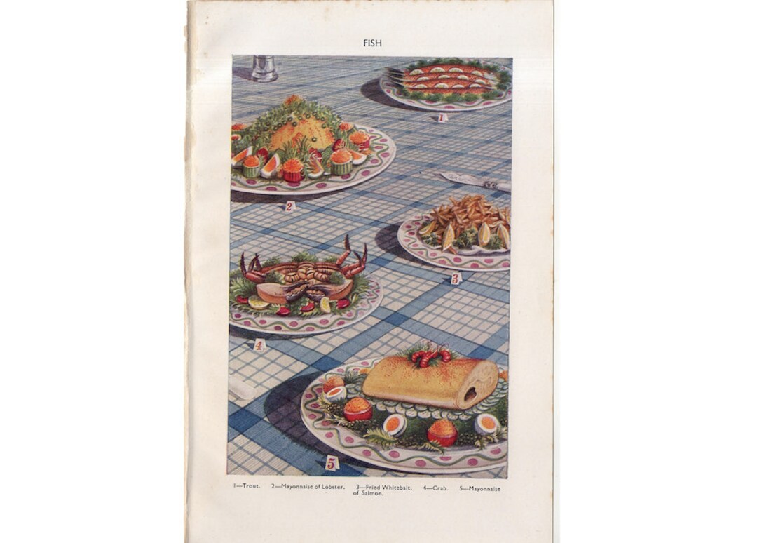 C. 1912 FISH SEAFOOD Lithograph • Original Antique Print • Food Print ...