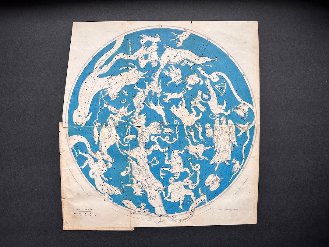 C. 1871 CONSTELLATION FIGURES Map • Original Antique Print • Astronomy ...