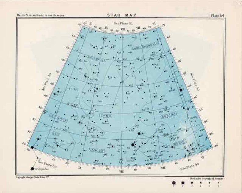 C. 1955 STAR MAPS • Set of 6 Original Vintage Prints • Celestial Prints ...