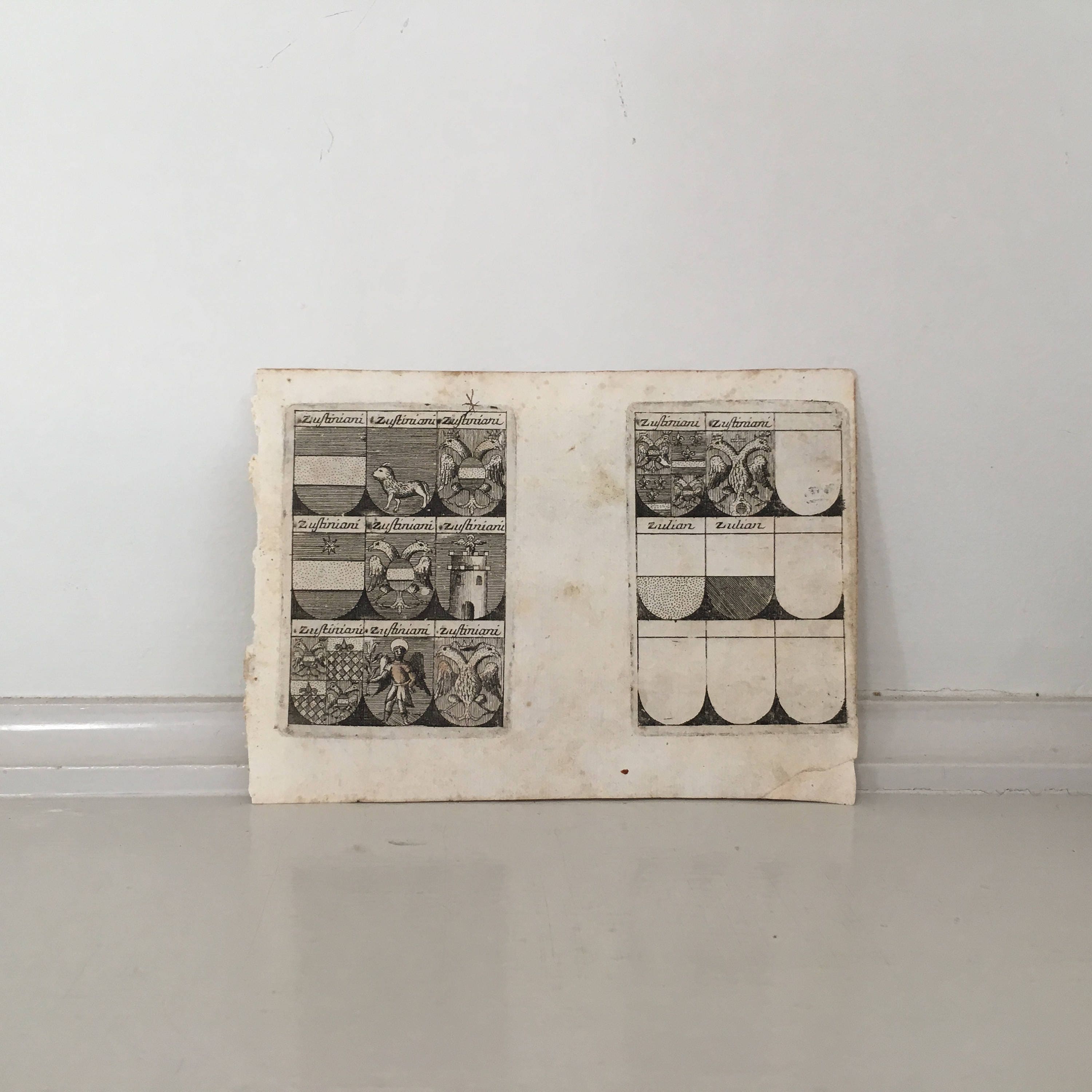 17th C. - COAT Of ARMS CRESTS Heraldry Engraving - Original Antique ...