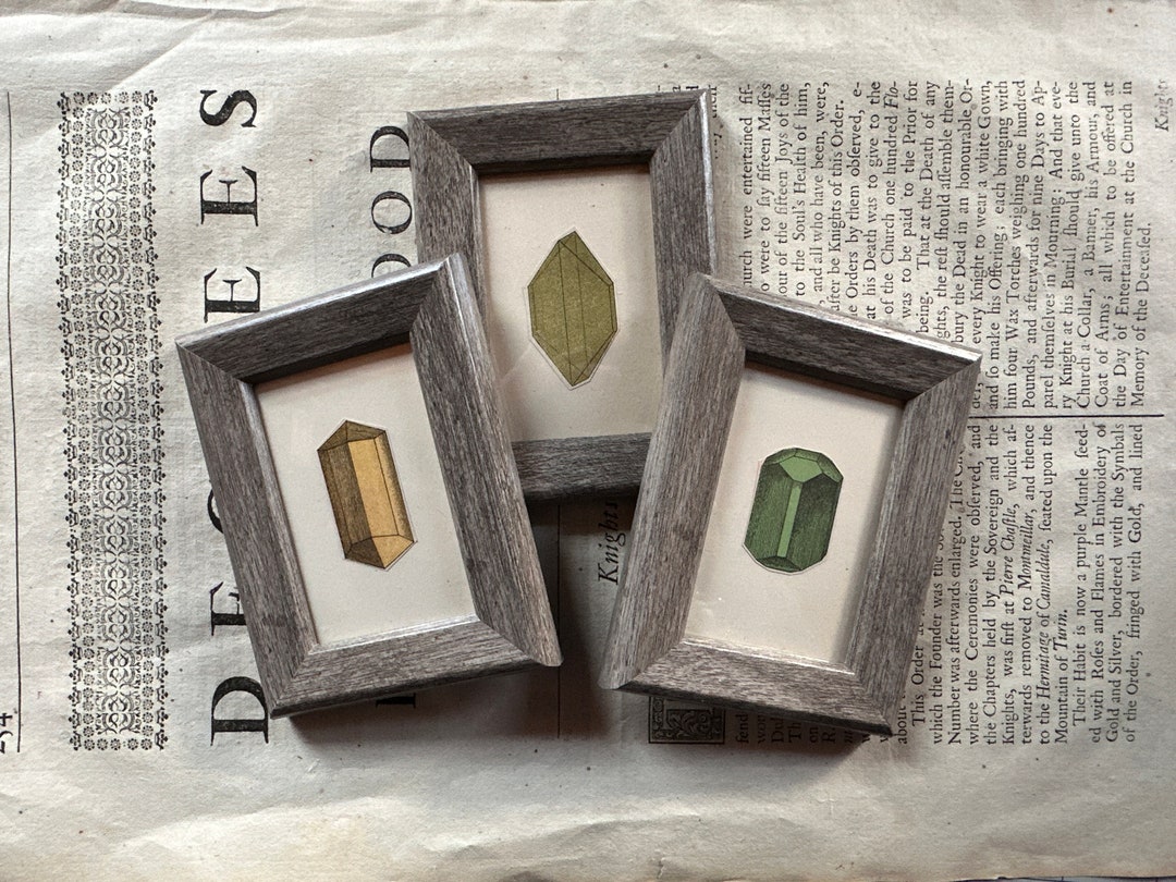 Tiny! FRAMED GEM STONE Lithographs C. 1878 • Set of 3 Original Antique ...