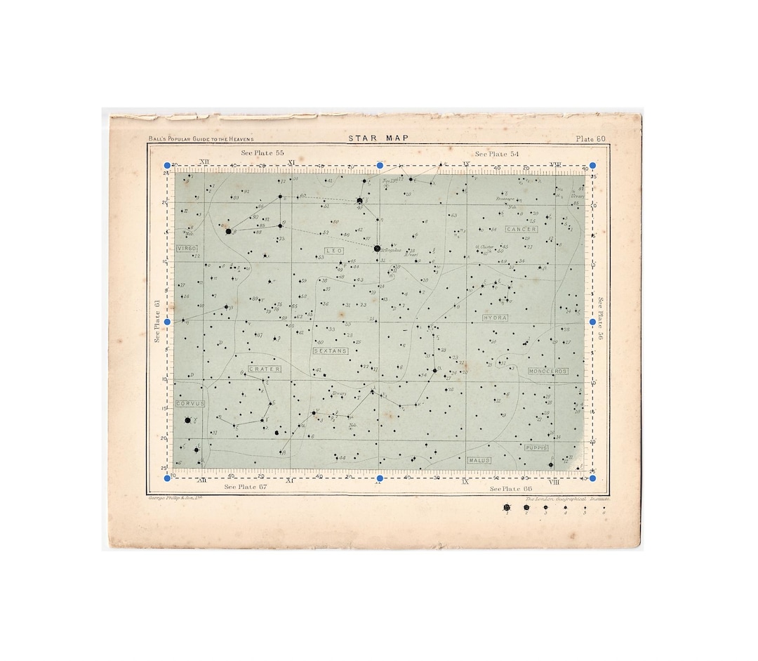 C. 1910 STAR MAP • Original Antique Print • Celestial Print • Astronomy ...