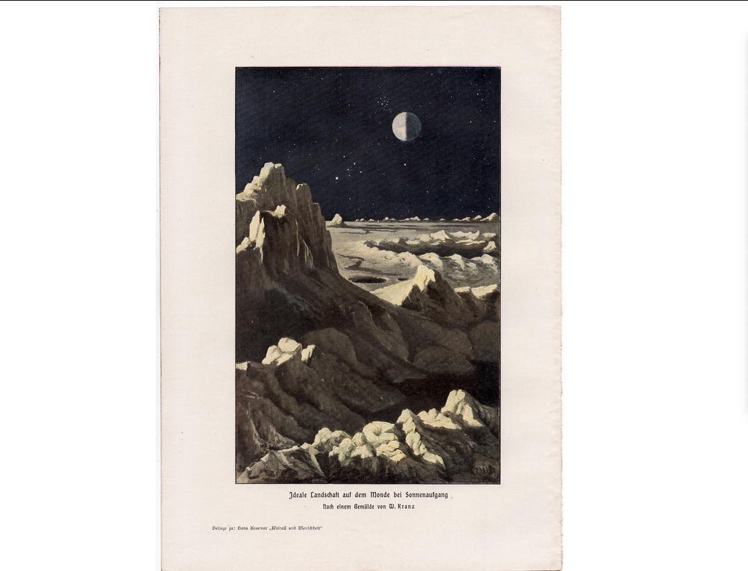 VIEW OF EARTH From the Moon Antique Print C. 1900 • Original Antique ...