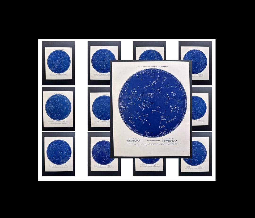 C. 1887 MONTHLY STAR MAPS • Original Antique Astronomy Prints - Set of ...