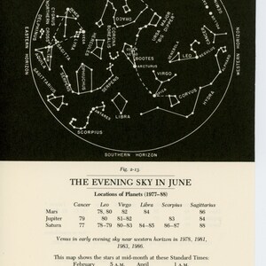 C.1977 JUNE STAR MAP - Celestial Zodiac Constellation Print - Vintage ...