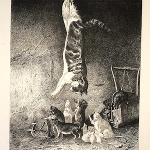 1866 the Cat Feigning Death Original Antique Domestic Animal Print - Etsy