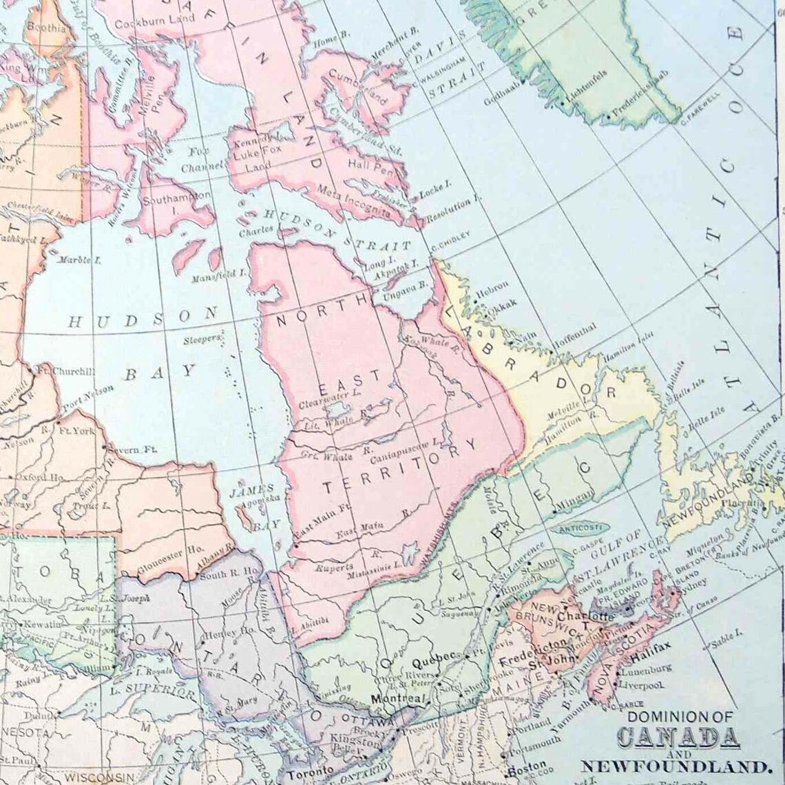 1887 CANADA MAP Original Antique Map of the the World - Etsy