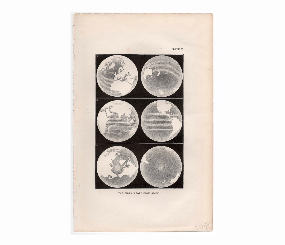 C. 1866 EARTH FROM SPACE Lithograph • Original Antique Print ...