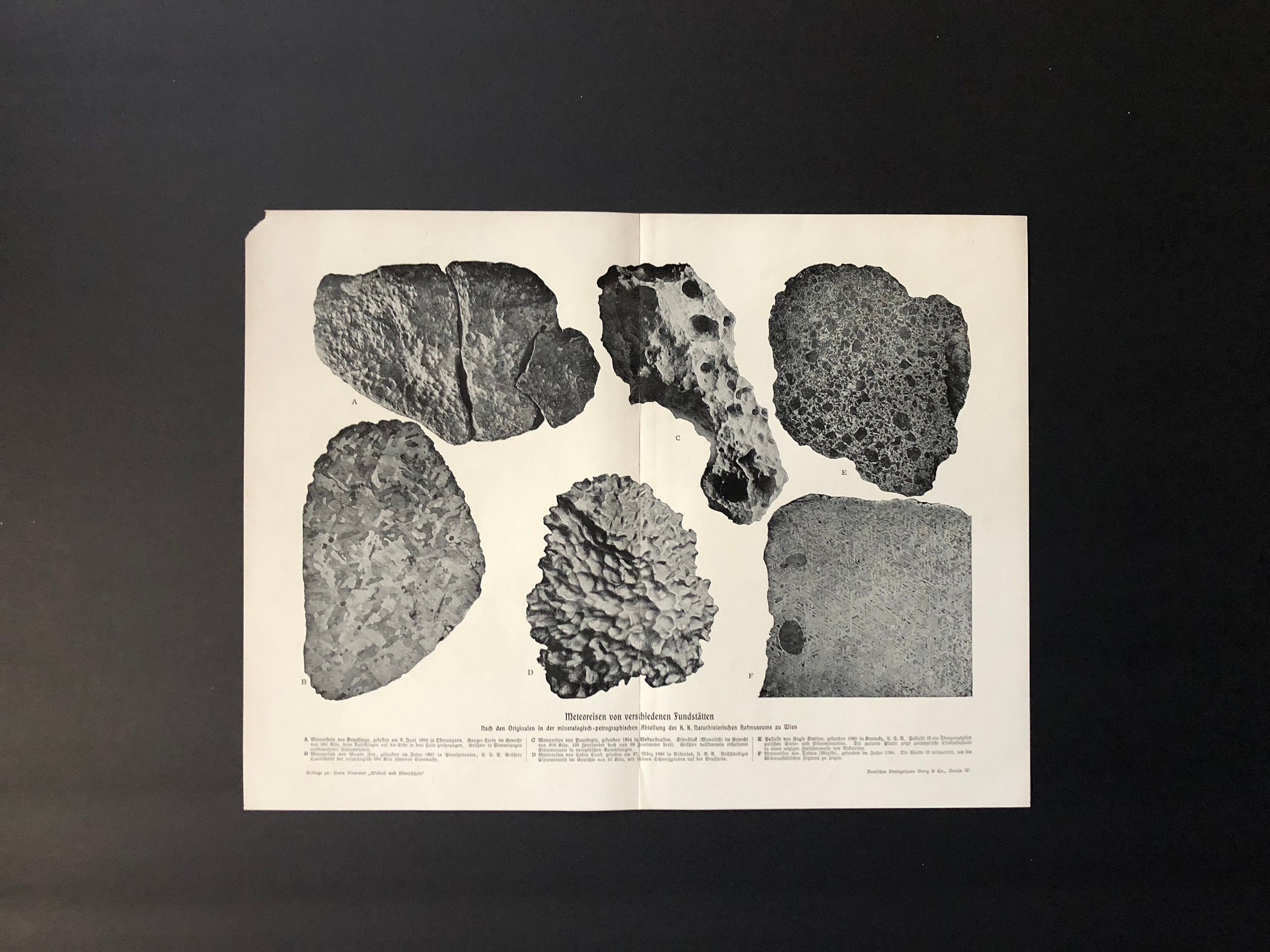 C. 1900 IRON METEORITE STONE Lithograph - Original Vintage Print ...