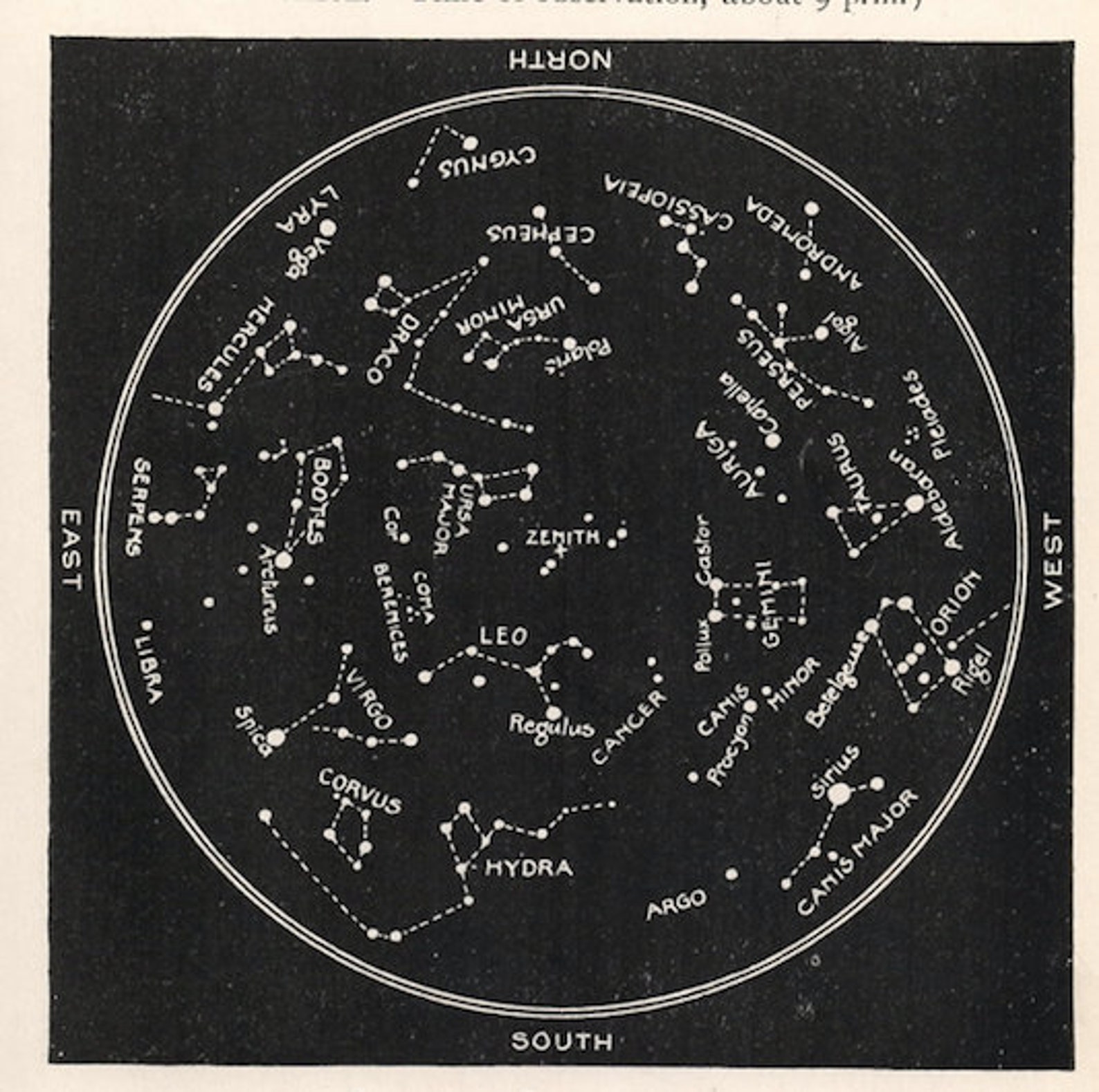 C.1903 APRIL CONSTELLATIONS Print • Tiny Original Antique Print ...