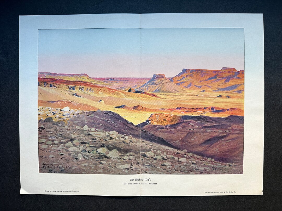 C. 1900 LIBYAN DESERT Lithograph • Original Antique Print • Landscape ...
