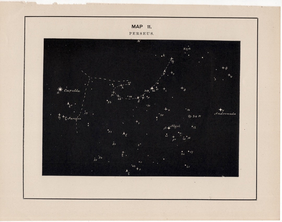 C. 1891 PERSEUS Constellation Lithograph - Original Antique Astronomy ...