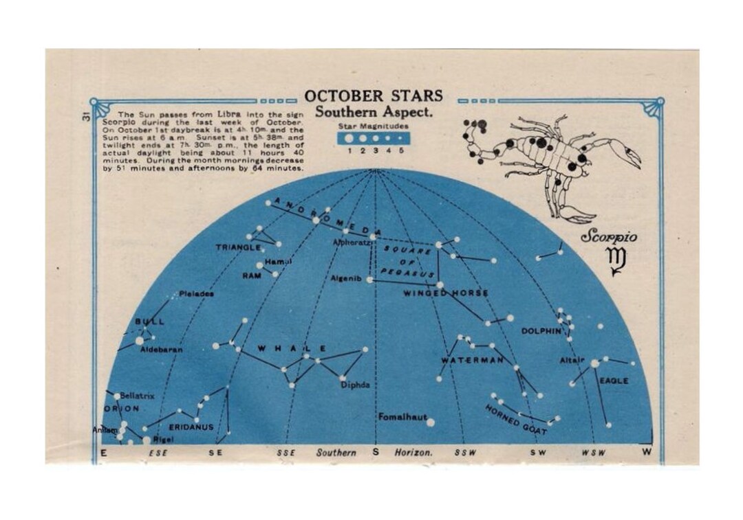 C. 1920 SCORPIO Star Chart Lithograph ••original Vintage Print ...