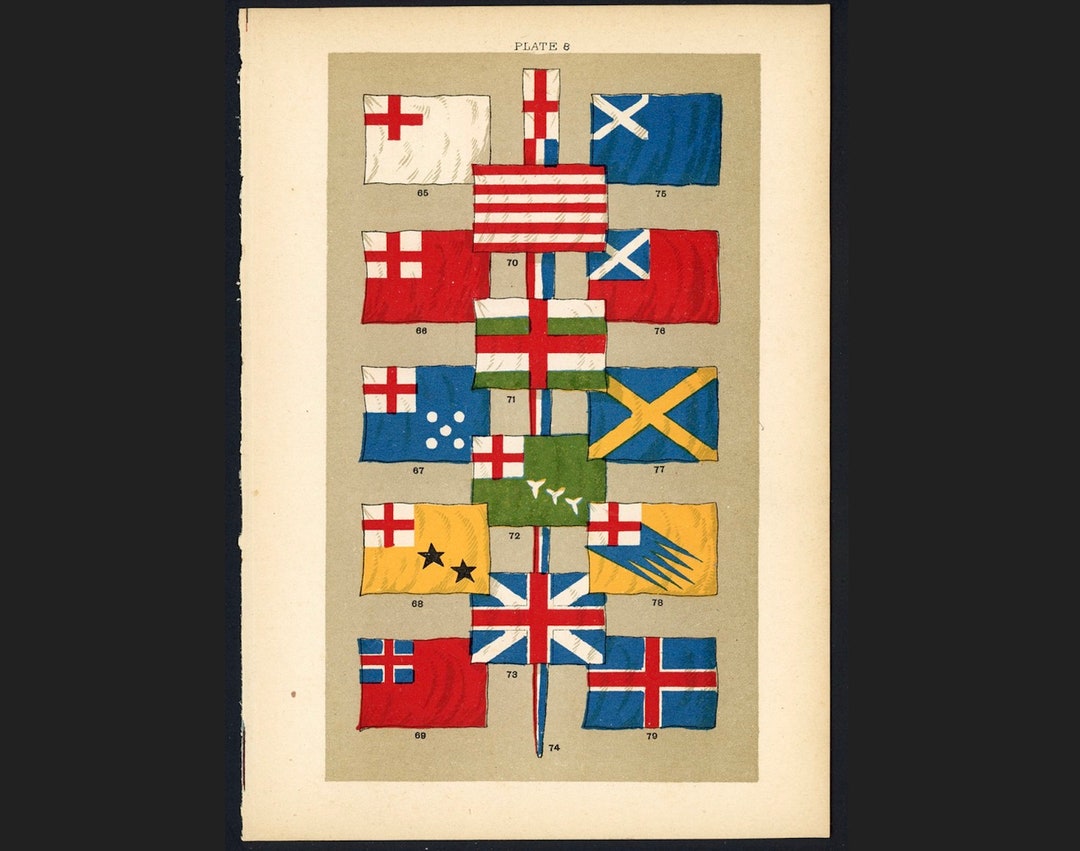 C. 1897 FLAG Lithograph • Original Antique Print • Flags of the World ...