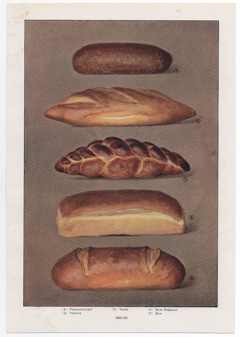 C 1911 TYPES OF BREAD Lithographs - Original Antique Prints - Breads ...