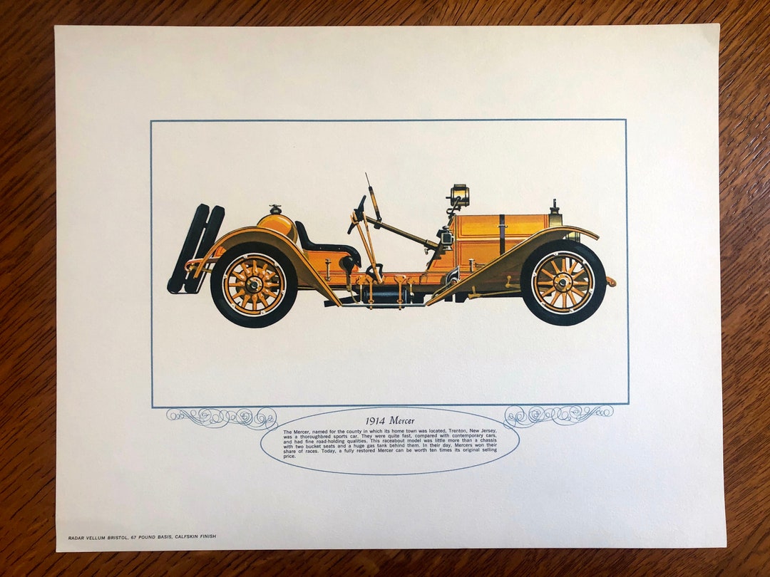 MERCER 1914 • Classic Car Lithograph • Vintage Lithograph C. 1950’s ...