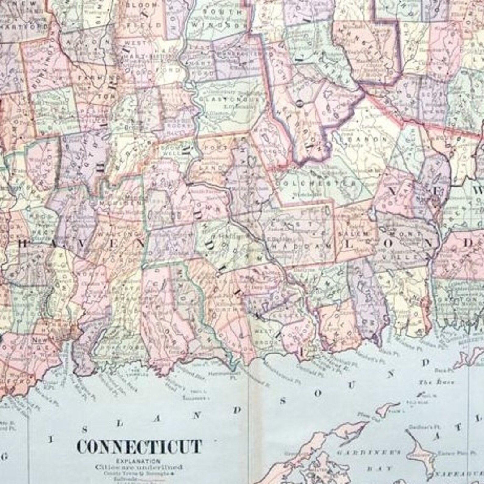 1887 CONNECTICUT ANTIQUE MAP Original Antique Print Map of - Etsy