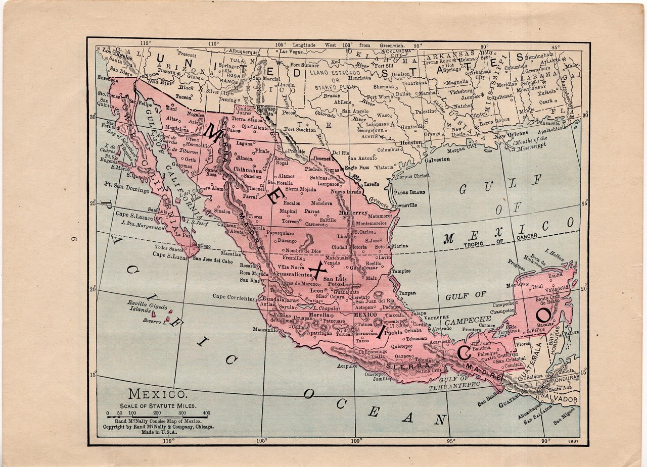 Original 1890s German Map of United States and Mexico Map Full Color ...
