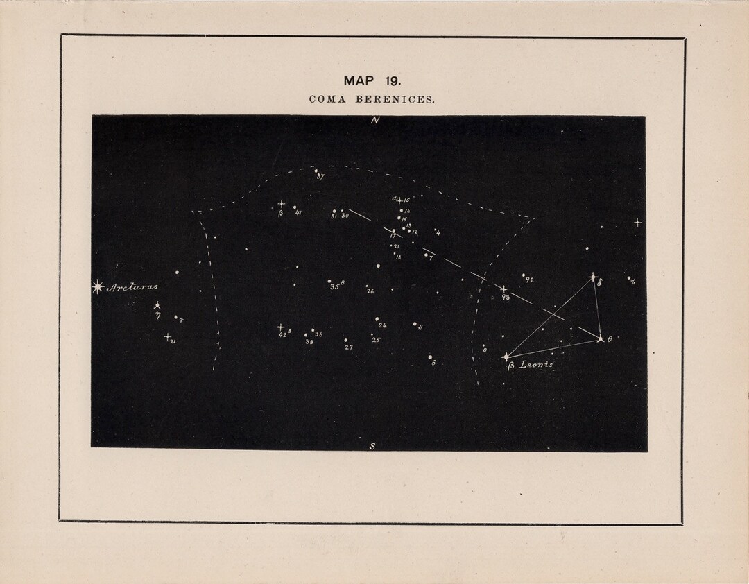 C. 1891 COMA BERENICES CONSTELLATION Lithograph • Original Antique ...