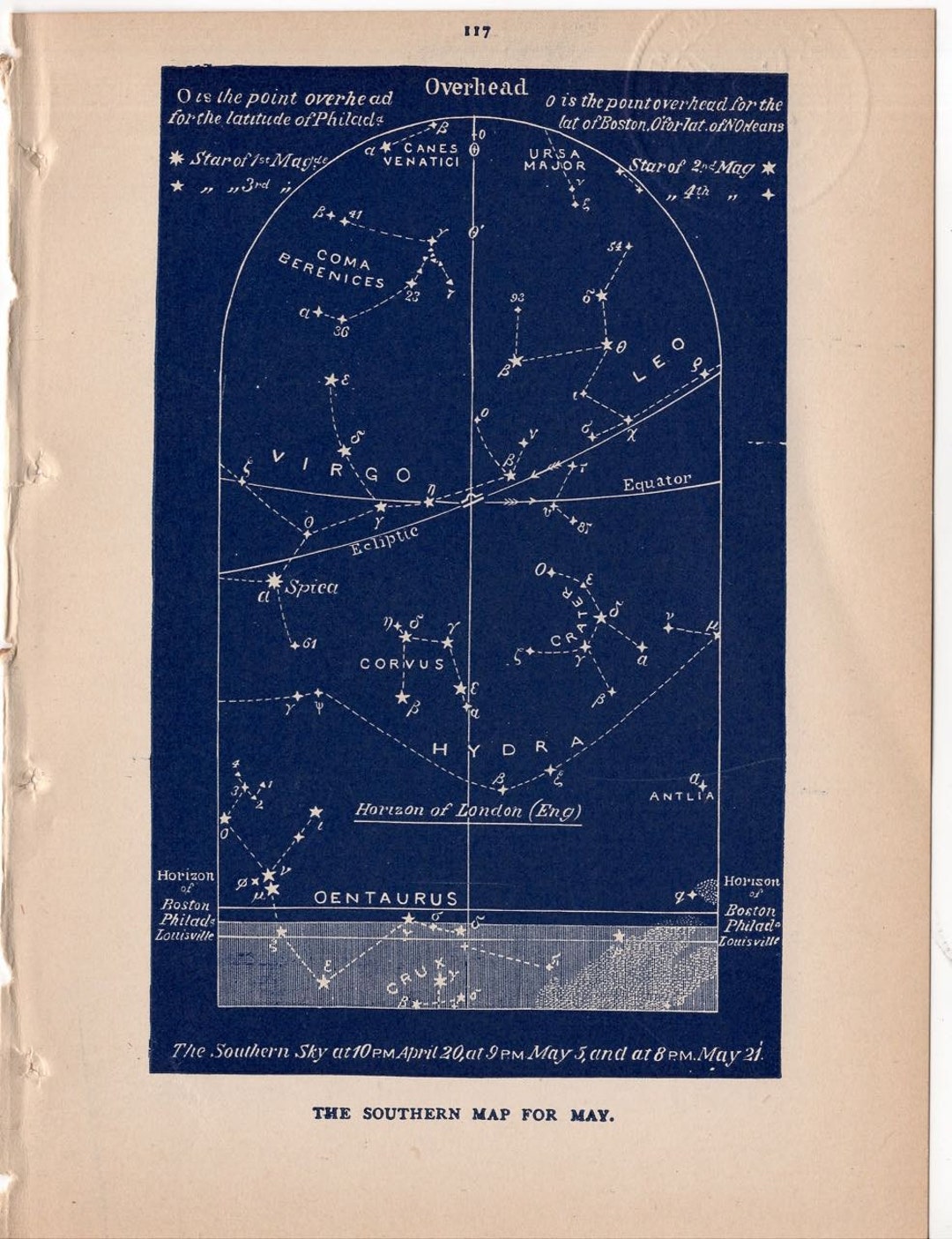 C. 1891 MAY STARS Celestial Lithograph • Original Antique Print ...