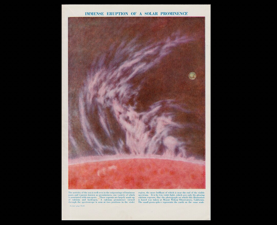 C. 1950's SOLAR PROMINENCE Lithograph • Original Vintage Print • the ...