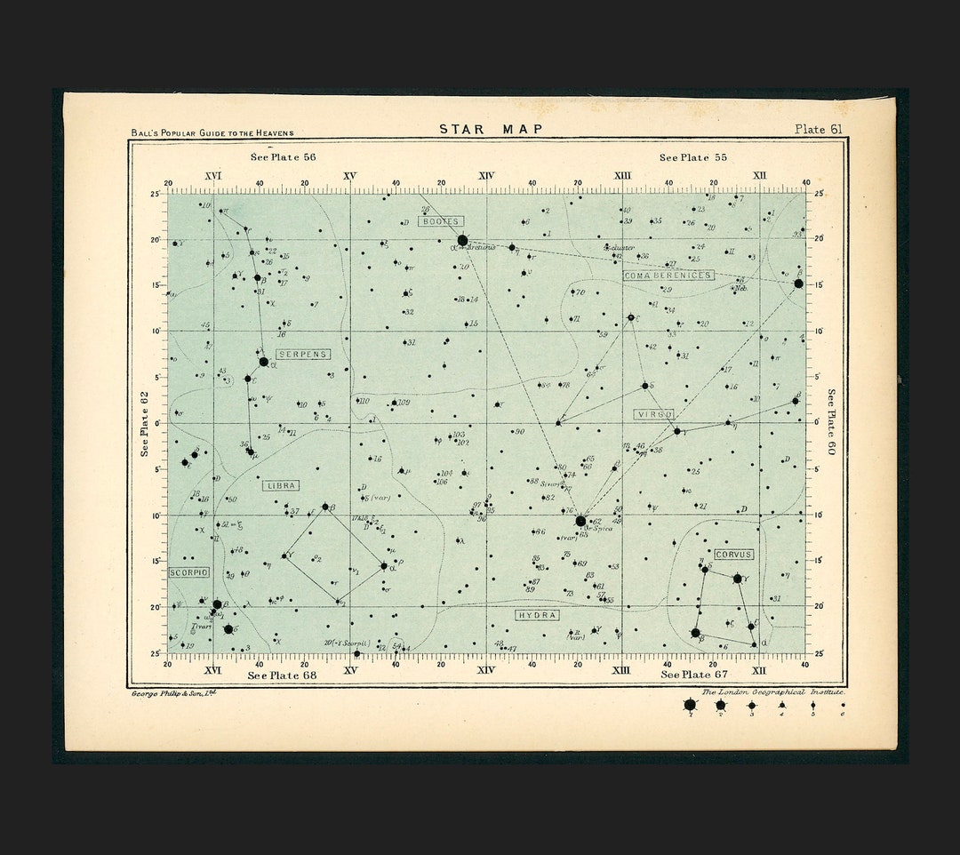 C. 1910 STAR MAP • Original Antique Print • Celestial Print • Astronomy ...