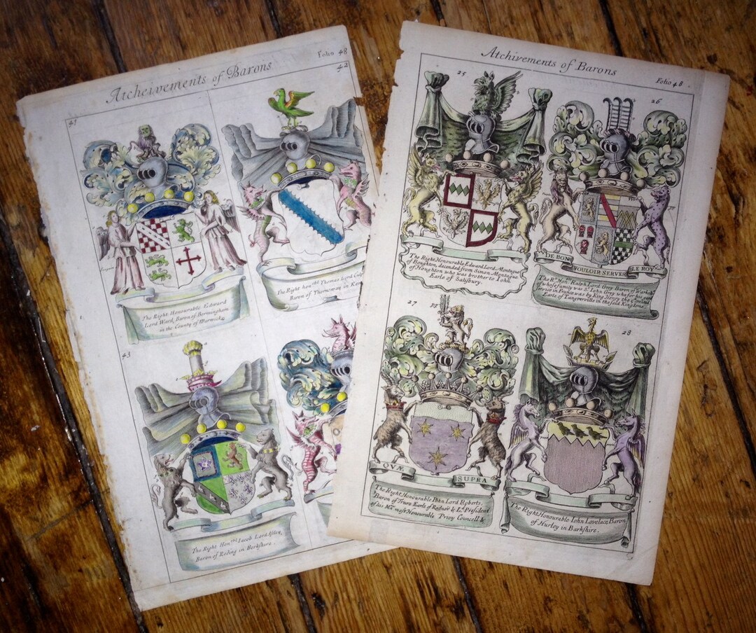 C. 1679 DISPLAY OF HERALDRY • Original Antique Print • Coat of Arms ...