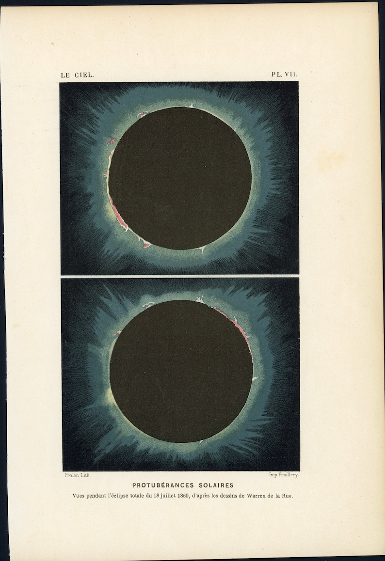 C. 1877 SOLAR ECLIPSE Print • Original Antique Print • Hand Colored ...