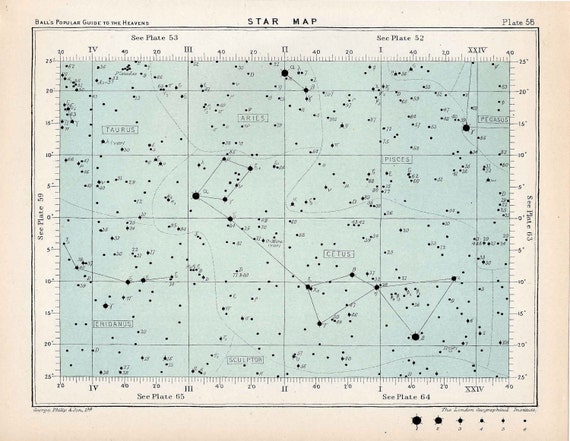 C. 1910 STAR MAP Original Antique Print Celestial Print | Etsy