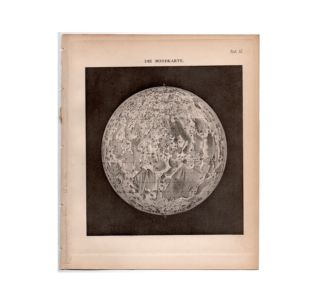 C. 1856 FULL MOON Engraving - Antique Astronomy Print - Lunar Print ...