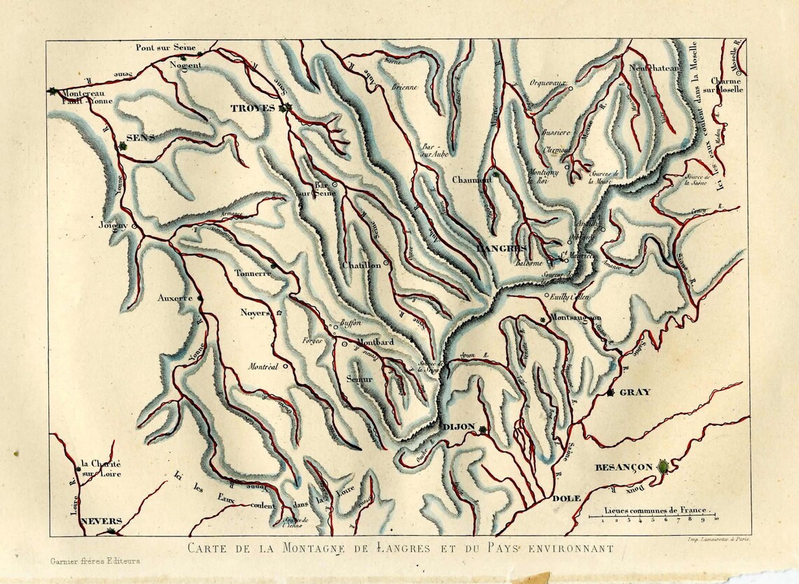 C. 1861 FRANCE Map • Mountains of Langres, France • Original Antique ...