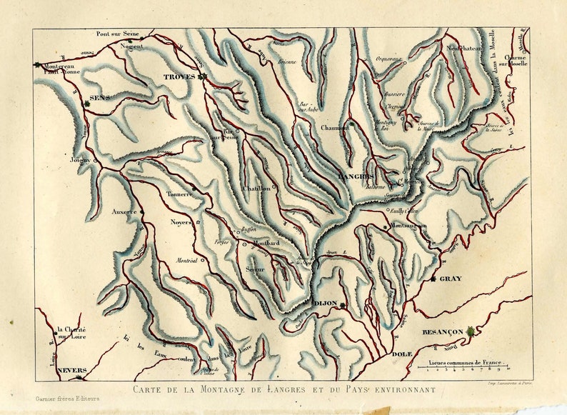 C. 1861 FRANCE Map • Mountains of Langres, France • Original Antique ...