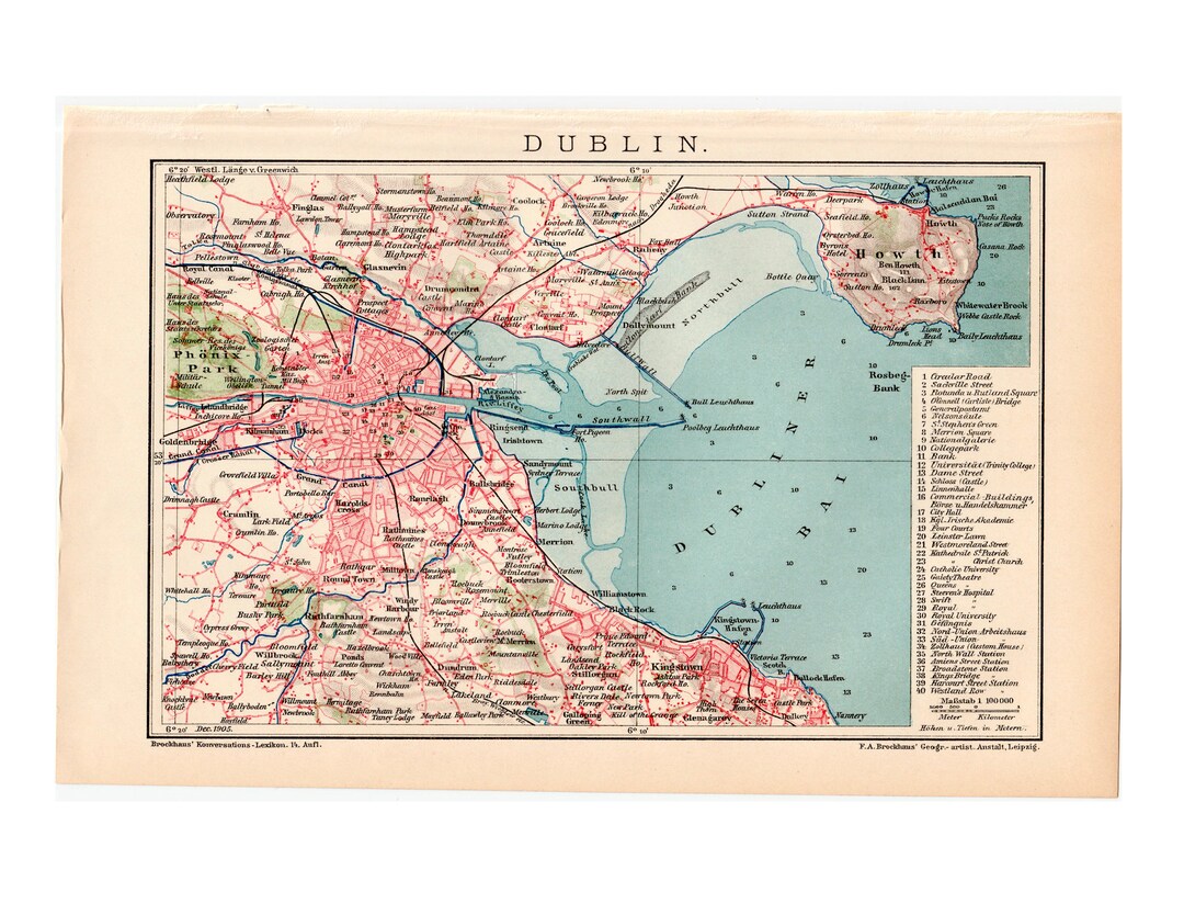 C. 1903 DUBLIN IRELAND MAP • Original Antique Map • Capital City of ...