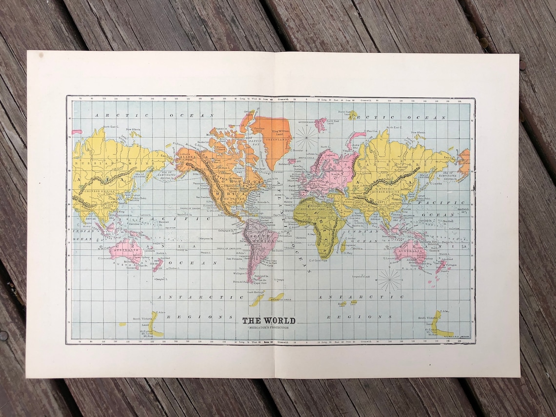 C. 1910 ANTIQUE WORLD MAP Original Antique Map Original - Etsy