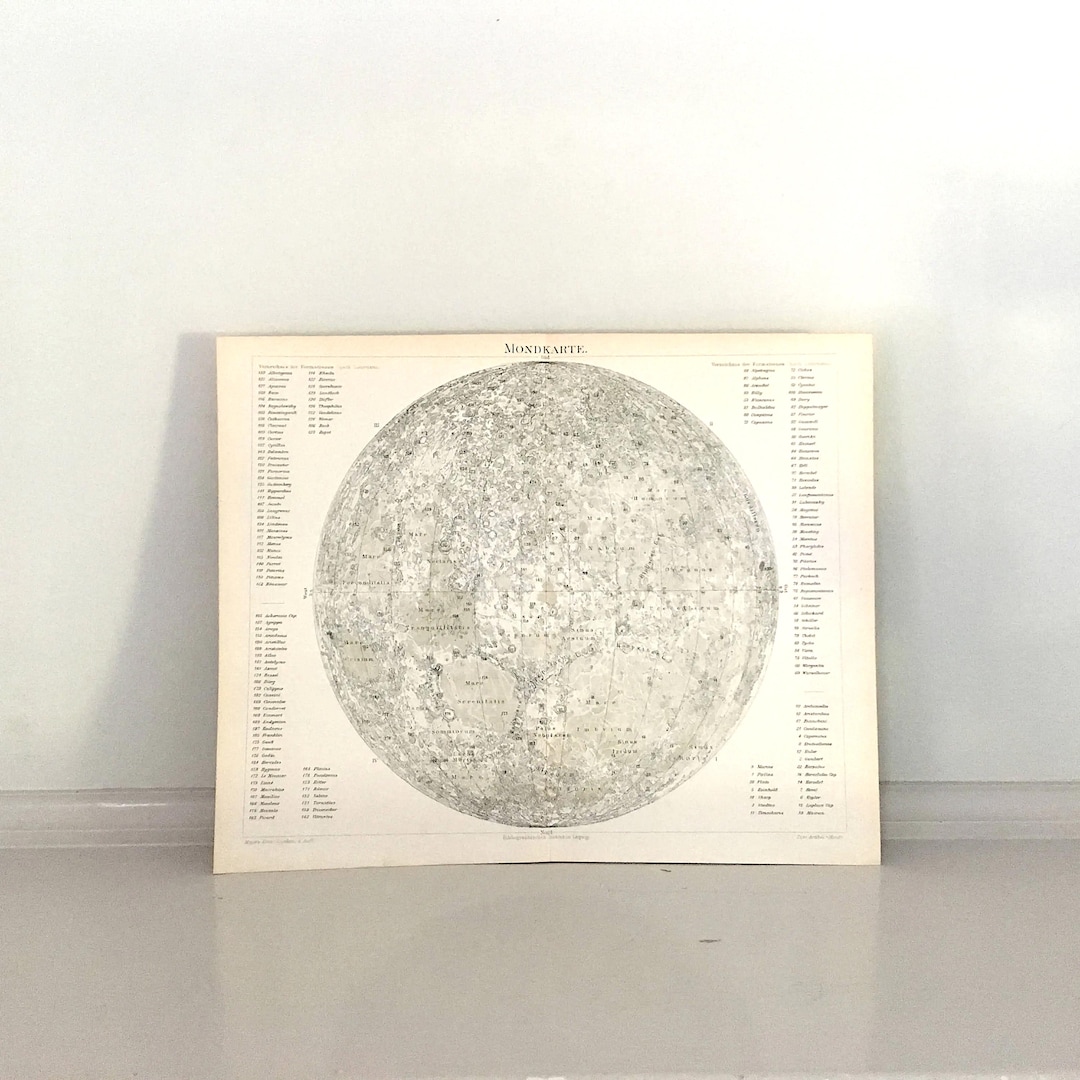 C. 1894 FULL MOON Lithograph - Original Antique Print - Moon Map ...