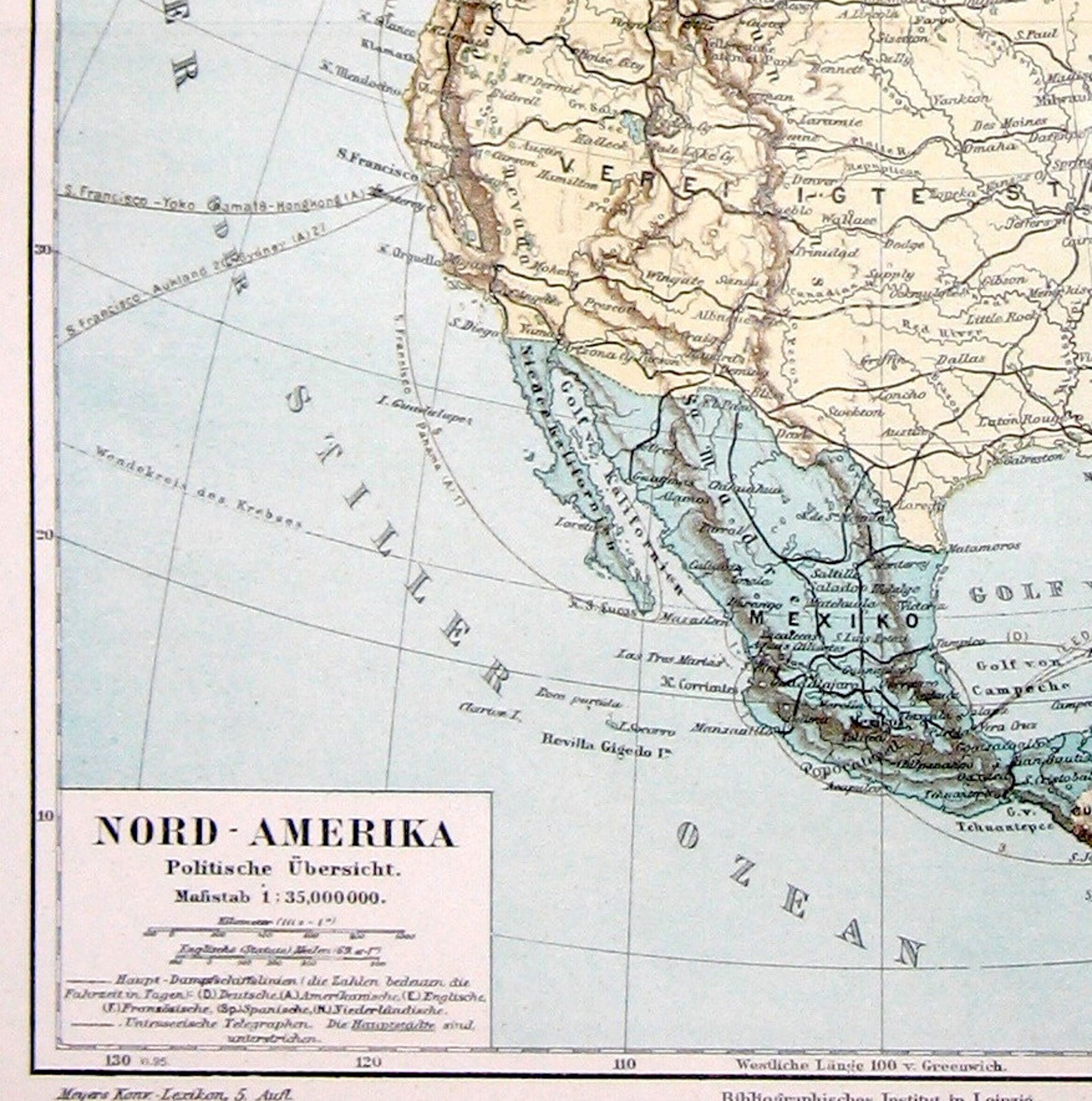 1889 ANTIQUE MAP USA of North America Original Antique Lithograph Print ...